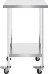 Pracovní stůl z nerezové oceli Komerční přípravný stůl 61 × 61 cm se 4 kolečky