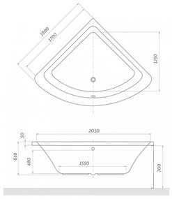 ROTH PROJEKT TULLIP(P) 160 asymetrická vana 1600x1000mm, bez nožiček, pravá, akrylátová, bílá, 5161000