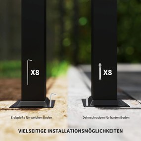 Pergola cca 3x3 m Volně stojící zastřešení terasy s posuvnou střechou, magnetická podložka, 8 cm sloupek odolný proti UV záření