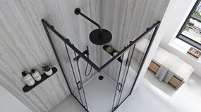 Rea City, sprchový kout s posuvnými dveřmi 80x80cm, 5/4mm čiré sklo, černý matný profil + černá sprchová vanička Savoy, KPL-K7448