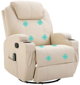 HOMCOM Relaxační křeslo s funkcí polohování, elektrické masážní křeslo, 5 masážních režimů, imitace kůže, krémově bílá, 84x92x109cm| Aosom