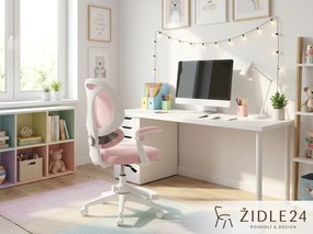 Dětská židle s podnožkou MARCO - růžová síťovina