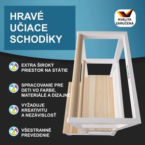 Učící věž, schůdky, borovice, 93x56x49, bílá/přírodní hnědá