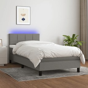 Box spring postel s matrací a LED tmavě šedá 90x200 cm textil,  3133126