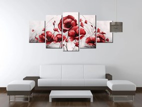 Gario Ručně malovaný obraz Červené Vlčí máky - 5 dílný Rozměry: 150 x 70 cm