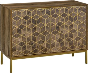 HOMCOM Dřevěný bufet s 2 dveřmi do předsíně a obývacího pokoje, moderní komoda se zlatými dekoracemi a ocelovými nohami, 99x39x75,5 cm | Aosom