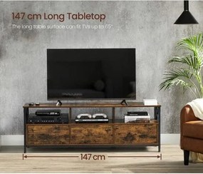 TV stojan se 3 zásuvkami a úložnými policemi, 147 x 50 x 40 cm, rustikální
