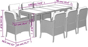 9dílný zahradní jídelní set s poduškami černý polyratan 3211847
