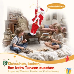 HOMCOM Santa Claus 60 cm zpívající a lezoucí Santa Claus s dárkem, lanová zvuková funkce do interiéru, červený