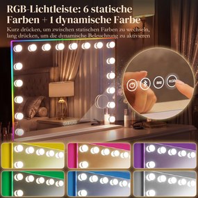 HOMCOM Hollywood make-up zrcadlo s 18 stmívatelnými LED lampami, 3 barvy, RGB světlo, Bluetooth reproduktor, 10x zvětšení, bílé