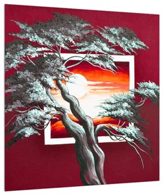 Moderní obraz stromu a východu slunce (40x40 cm)
