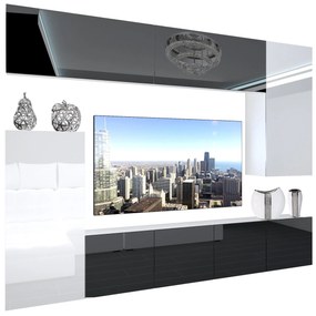 Obývací stěna Belini Premium Full Version  černý lesk / bílý lesk + LED osvětlení Nexum 115