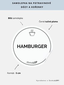 Samolepka na kořenky HAMBURGER bílá 5 cm tučné písmo