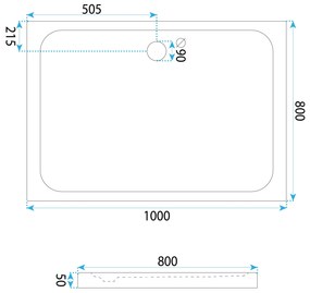 Obdélníková akrylátová sprchová vanička REA BELMOND 100x80 bílá, krytka - chrom