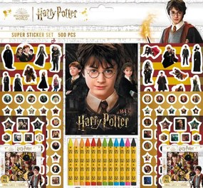 Samolepkový set 500ks Harry Potter s blokem a voskovkami 12ks v sáčku