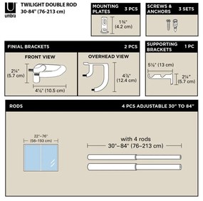 Ocelová roztažitelná dvojitá garnýž 167 - 365 cm Twilight – Umbra