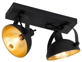 Průmyslové stropní svítidlo černé se zlatými 2 světly nastavitelné - Magnax