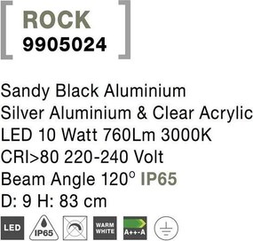 NV 9905024 Venkovní sloupkové svítidlo ROCK černý hliník stříbrný hliník a čirý akryl LED 8W 3000K 220-240V 120st. IP65 - NOVA LUCE