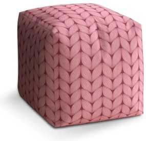 Taburet Cube růžové pletení z vlny, růžová