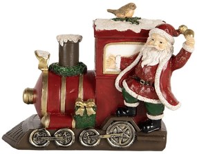 Červená vánoční dekorace Santa stojící u mašinky - 16*10*13 cm