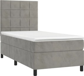 Box spring postel s matrací a LED světle šedá 100x200 cm samet 3136107