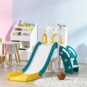AIYAPLAY Dětská skluzavka, 5 v 1, skluzavka pro batolata s basketbalovým košem, teleskopická prolézačka žlutá 70 x 177 x 92 cm