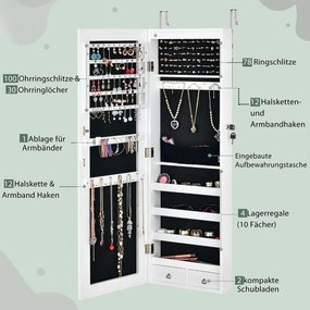 Costway Mirrored Jewelry Cabinet Uzamykatelný na stěnu/dveře – 36 × 10 × 108 cm