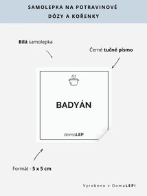 Samolepka na kořenky BADYÁN bílá 5 × 5 cm tučné písmo