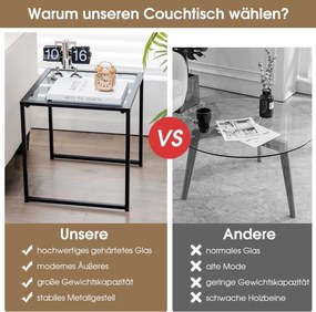 Costway Odkládací stolek malý s deskou z tvrzeného skla – 43 × 43 × 45 cm, černý