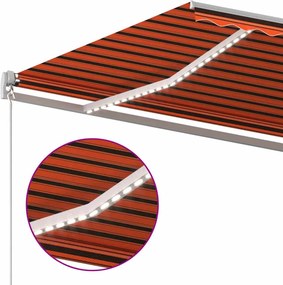 Ručně zatahovací markýza s LED světlem 600x300 cm oranžovohnědá 3068965