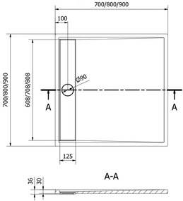 Mexen Amon, SMC čtvercová sprchová vanička 80 x 80 cm, černá, 4F708080