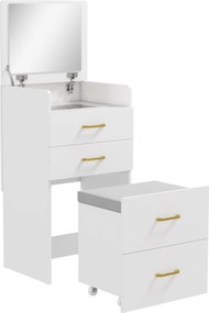 HOMCOM 3-v-1 Toaletní Stolek se Židlí - Toaletní Stolek s Zrcadlem, Zásuvkami a Skleněnou Deskou - Moderní Toaletní Stolek do Ložnice 48x40x90 cm Bílý