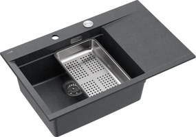 Černý kuchyňský granitový dřez QUADRON Josh 111 s příslušenstvím bez baterie