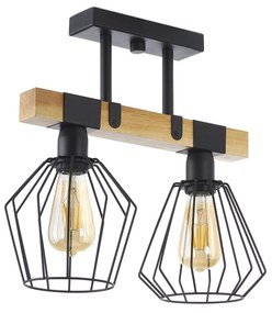 Light for home - Lustr přisazený ke stropu na tyči 15609 "CAMEROON", 2x60W, E27, černá, přírodní olše