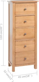 Vysoká komoda se zásuvkami 45x32x110 cm masivní dubové dřevo 329924