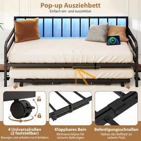 Costway Jednorozměrná válenda s LED světly a nabíjecí