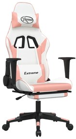 Herní židle s podnožkou bílá a růžová umělá kůže,  3143708