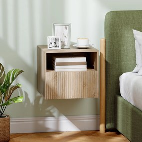 HOMCOM Noční stolek, design bez úchytek, otevřená přihrádka, zásuvka, montáž na zeď, světle hnědá