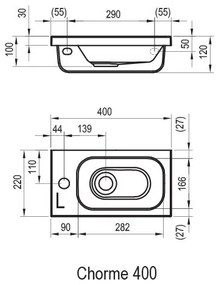 Ravak XJGL1100000 - Závěsné umyvadlo CHROME 40x22 cm litý mramor/bílá