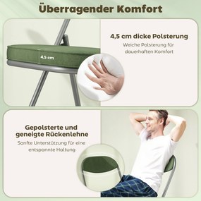 HOMCOM Sada 4 čalouněných skládacích židlí, skládací židle s manšestrovým potahem, opěradlo, kovový rám, zelené
