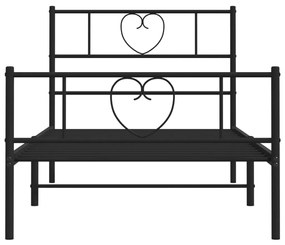 Kovový rám postele s hlavovým a nožním čelem černý 90 x 190 cm - Default Title