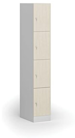 Šatní skříňka s úložnými boxy, 4 boxy, 1850 x 300 x 500 mm, cylindrický zámek, laminované dveře, buk
