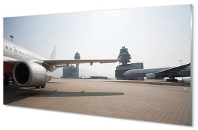 akrylový obraz letištní letadla nebe budovy 140x70 cm