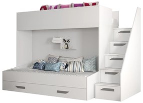 Dětská kombinovaná postel 90 cm Puro 16 (matná bílá + bílý lesk + šedé úchytky). 1087110