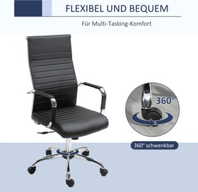 Kancelářská židle Vinsetto ergonomická manažerská židle s houpací funkcí, výškově nastavitelná, čalouněná umělou kůží a pěnou, černá | Aosom.de