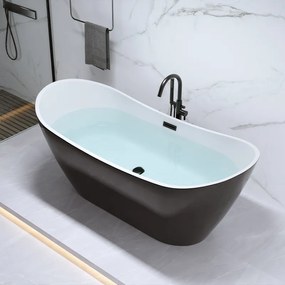 BPS-koupelny Volně stojící akrylátová vana HYD-RIC513A 150x75 bílá/černá, odtokový komplet černý