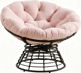 Aosom Křeslo Papasan, otočné o 360°, tlustý polštář (manšestr), kovový rám, 92 x 67 cm, růžová