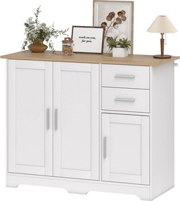 HOMCOM Moderní dřevěná komoda s 2 zásuvkami a 2 skříňkami, 100x40x78 cm, bílá a vzhled dřeva
