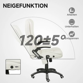 Vinsetto Ergonomická židle ke stolu s masážní funkcí, 68 x 72 x 110–120 cm, krémově bílá