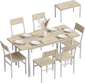 HOMCOM rozkládací jídelní set 120-160 cm se 6 židlemi pro 4-6 osob, vzhled dubu